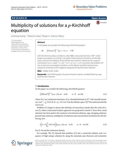 Pdf Multiplicity Of Solutions For A P Kirchhoff Equation