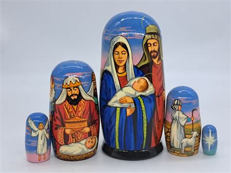 7 Nativity Nesting Dolls 5 In 1 Christmas Matryoshks Etsy