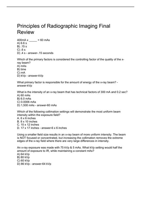 Principles Of Radiographic Imaging Final Review Principles Of