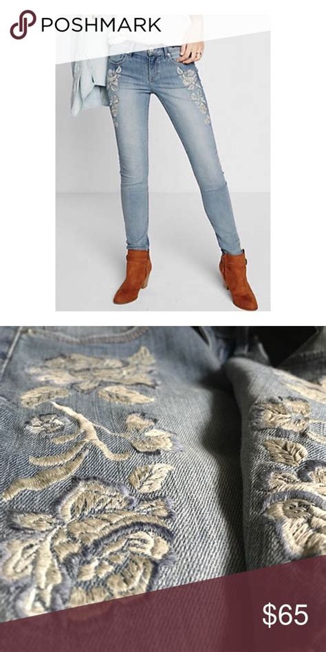 Mid Rise Embroidered Jean Legging Classic Medium Wash