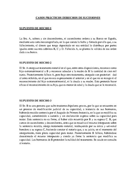 Casos Prácticos Derechos De Sucesiones Casos PrÁcticos Derechos De