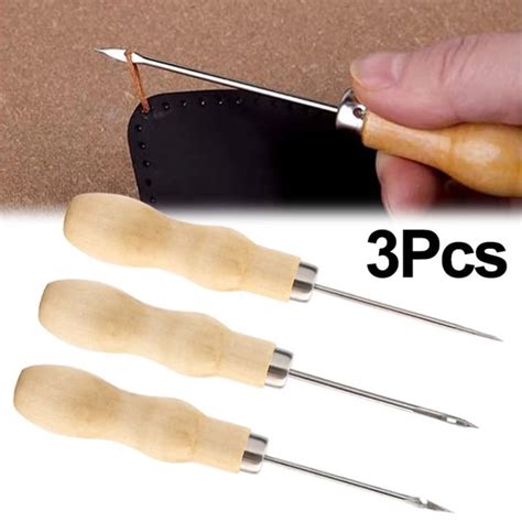 3pcs Canvas Leather Sewing Awl Diy Handmade Stitch Leather Sewing
