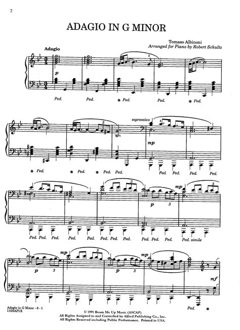 Adagio In G Minor By Tomaso Albinoni Arrschultz Jw Pepper Sheet