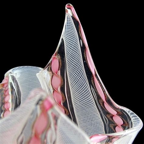 Murano Vintage White Zanfirico Pink Twist Aventurine Flecks Ribbons