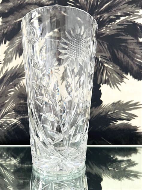 Waterford Crystal Etched Sunflower Vase With Cut Glass Designs England