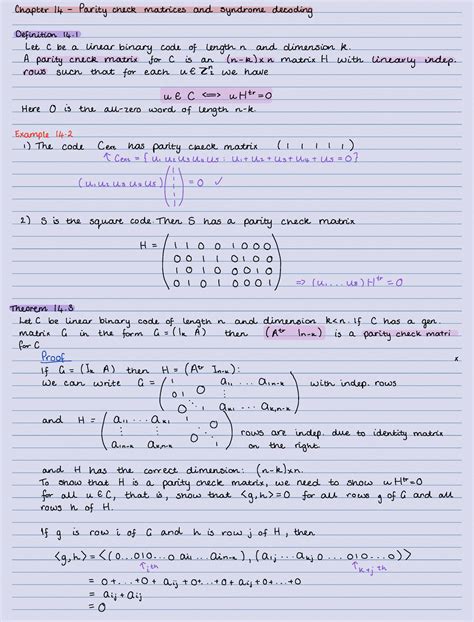 error correcting codes week 9 chapter 14 parity check matrices and