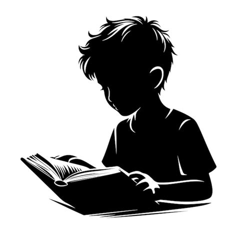 Вектор ребенок читает книгу вектор силуэт вектор Премиум векторы