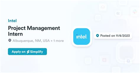 Project Management Intern Intel Simplify Jobs