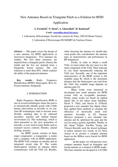 Pdf New Antennas Based On Triangular Patch As A Solution For Rfid