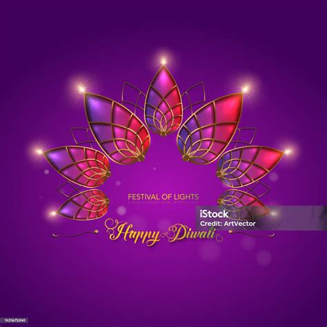 해피 디왈리 축제 조명 인도 축하 다채로운 템플릿 인도 로터스 디야 오일 램프의 그래픽 배너 디자인 활기찬 색상의 현대 디자인 벡터 아트 스타일 그라디언트 색상 배경 개념에