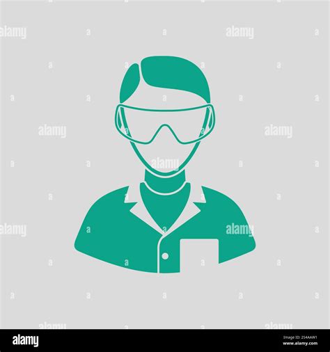 Icon Of Chemist In Eyewear Gray Background With Green Vector
