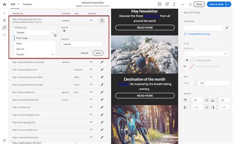 adding links adobe campaign