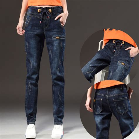 Pre Sale7วันเอวยางยืดกางเกงยีนส์ปักสบายๆขนาดใหญ่สำหรับผู้หญิง2020ฤดูใบไม้ร่วงและฤดูหนาวใหม่เอว