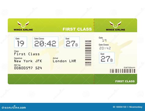 Plane Ticket First Class Green Stock Illustration Illustration Of
