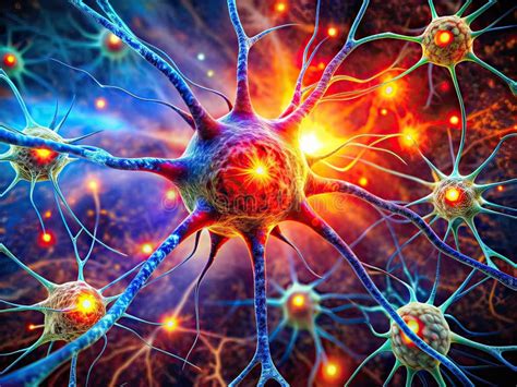 A Stunning Microscopic View Of A Firing Neuron Glowing Synaptic Pulses And Detailed Neural