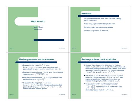 Notes On Review Problems Vector Calculus Linear Algebra Math 311 Docsity