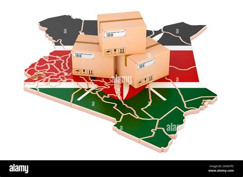 Parcels On The Kenyan Map Shipping In Kenya Concept 3d Rendering