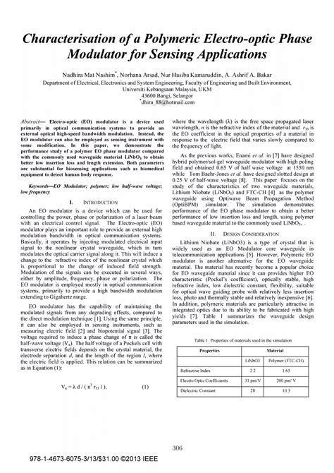 Pdf Characterisation Of A Polymeric Electro Optic Phase Modulator For Sensing Applications