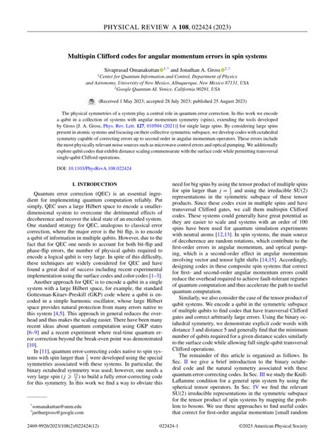 pdf multispin clifford codes for angular momentum errors in spin systems