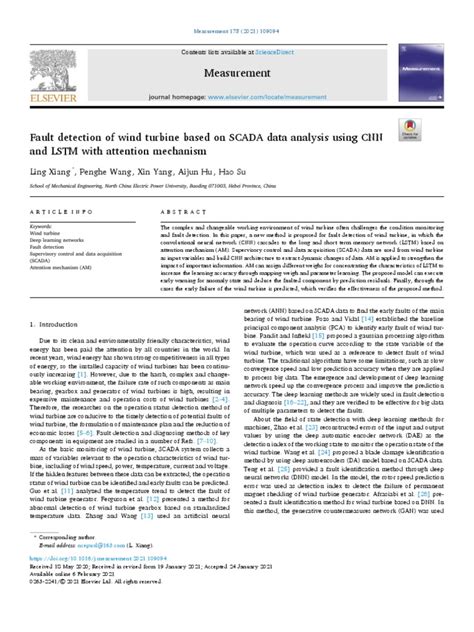 Ling Measurement 2021 Fault Detection Of Wind Turbine Based On