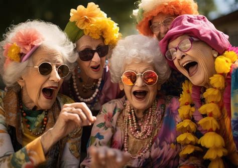 A Group Of Old Grannies Gathered In A Park Engaged In A Lively