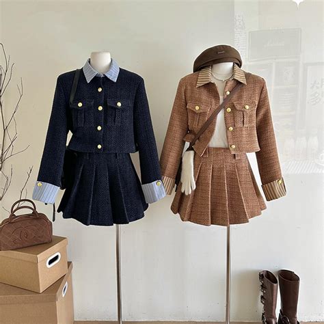 데인티 당일 출고 세트 가격 포르츠 코튼 트위드 배색 겨울 하객 연말 숏 자켓 플리츠 치마 스커트 셋업 세트