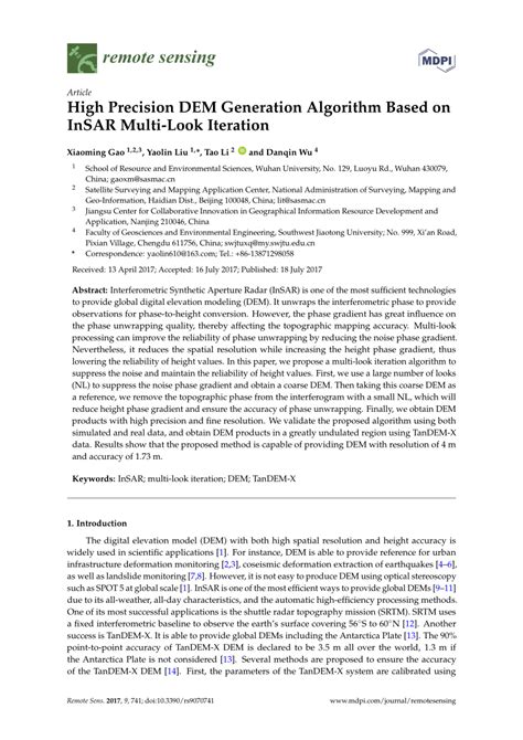 pdf high precision dem generation algorithm based on insar multi look