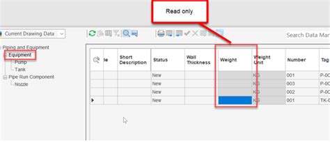 weight cells are locked and read only in the data manager in autocad