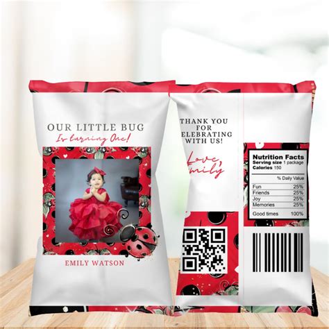 Ladybug Photo Birthday Chip Bag Labels Lady Bug Birthday Chip Bag