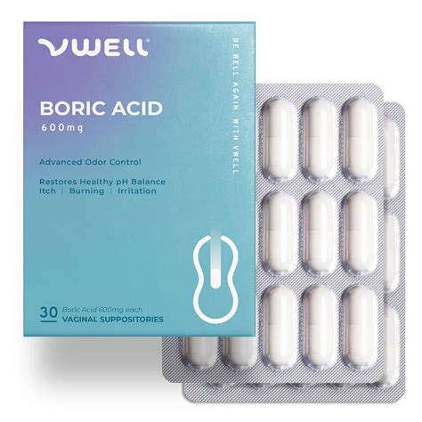 Vwell Boric Acid Vaginal Suppositories 30 Counts Blister Pack