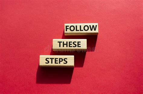 Follow These Steps Symbol Wooden Blocks With Words Follow These Steps Beautiful Red Background