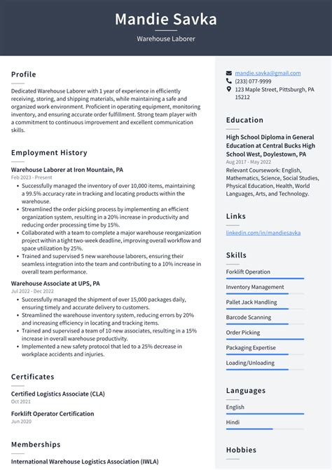 Top 16 Warehouse Laborer Resume Objective Examples