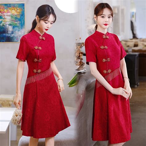 중국전통옷 중국 전통 레드 개량 치파오 웨딩 의상 여성용 드레스 신상 티몬
