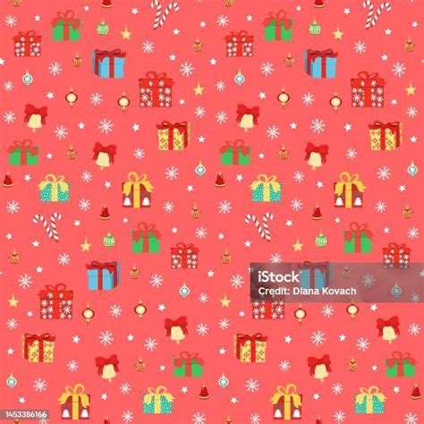 장식 유리 크리스마스 트리 공 눈송이 선물의 손으로 그린 원활한 패턴 새해 복 많이 받으세요 크리스마스 드롭 장식품 휴일 그림 인사말 카드 벽지 포장지 0명에 대한 스톡