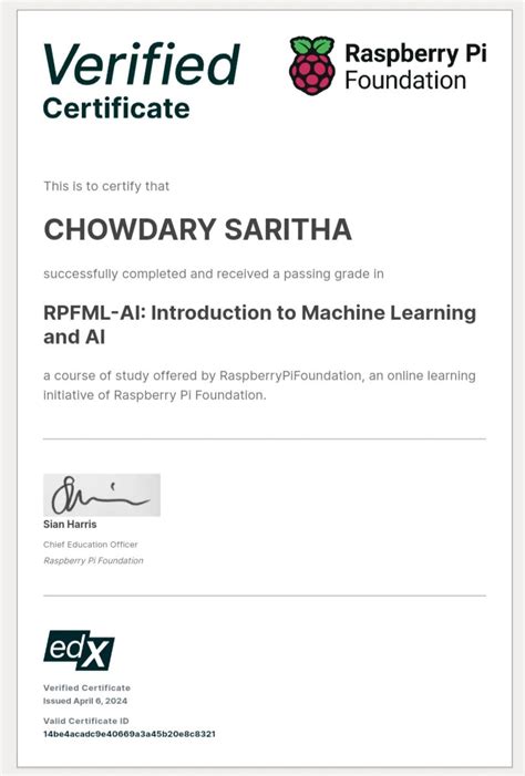 Machinelearning Artificialintelligence Ai Raspberrypi Edx Saritha Chowdary