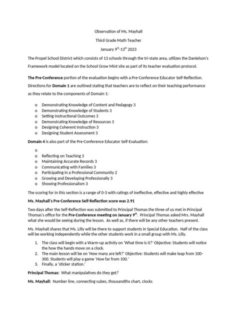 Ms Mayhalls Third Grade Math Observation Pdf Teachers Teaching