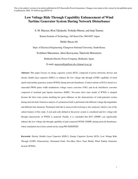 Pdf Low Voltage Ride Through Capability Enhancement Of Wind Turbine Generator System During