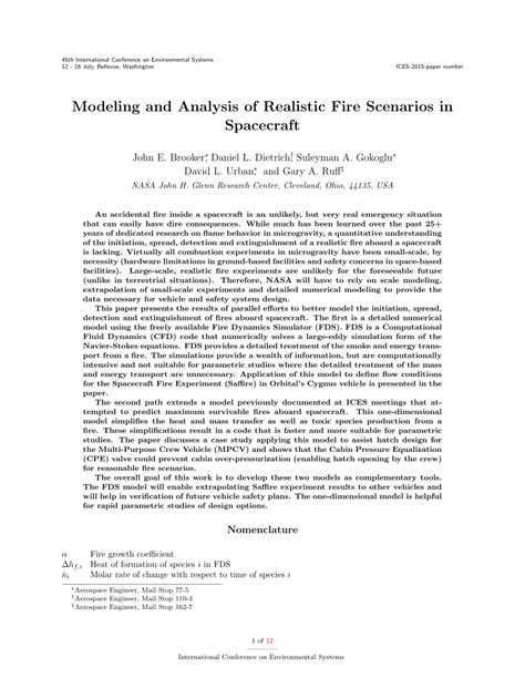 Pdf Modeling And Analysis Of Realistic Fire Scenarios In Spacecraft