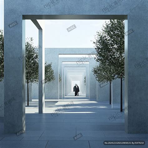 Ai创作图现代中庭 艺术连廊 现代风格长廊 现代风格回廊 地下通道出入口建筑 通道效果图 蓝色走廊 创意廊架 异形长廊 廊道效果图 广场透视 现代连廊 艺术装置长廊 当代庭院 入口通道设计
