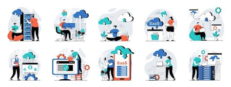 premium vector saas web concept with people scenes mega set in flat