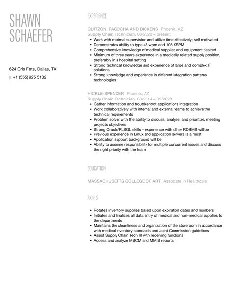 Supply Chain Technician Resume Samples Velvet Jobs