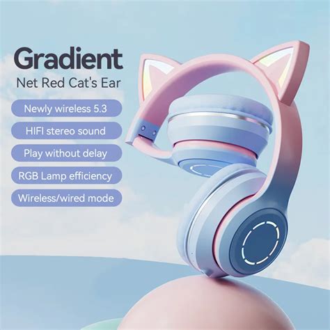 Rgb 무선 헤드폰 귀여운 고양이 소녀 어린이 선물 헤드셋 마이크 포함 스테레오 음악 게임 헤드셋 제어 조명 이어폰