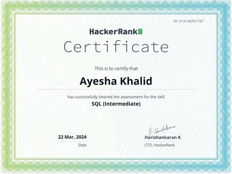 Ayesha Khalid On Linkedin Sql Certification Hackerrank Continuouslearnin