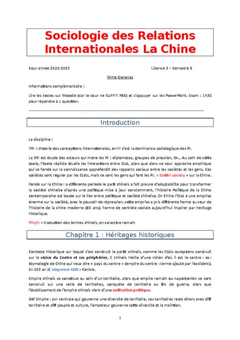 CM Sociologie Des RI Sociologie Des Relations Internationales La