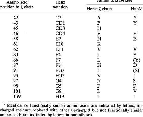Comparison Of Potential Heme Binding Amino Acid Residues In Huta With