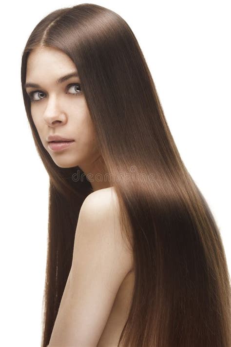 Mooie Vrouw Met Lang Recht Haar Stock Afbeelding Image Of Gezicht