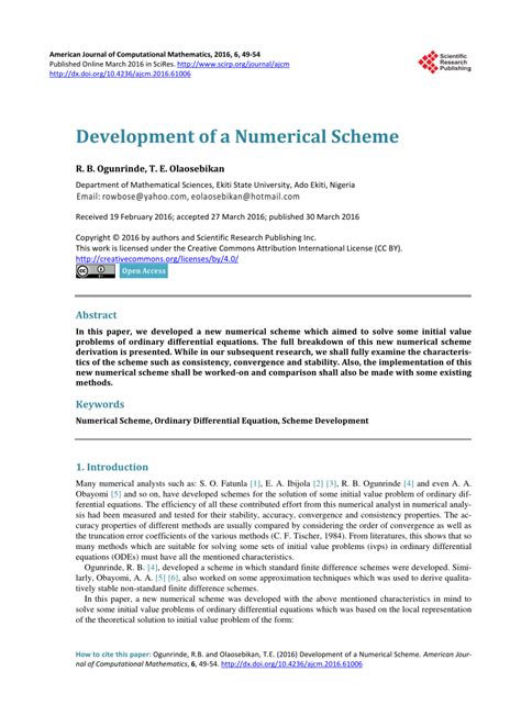 Pdf Development Of A Numerical Scheme