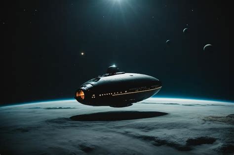 A 3d Rendering Of A Spaceship Orbiting Earth Premium Ai Generated Image