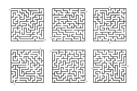 사각형 미로의 집합입니다 아이들을위한 게임 아이들을위한 퍼즐 미로 수수께끼 흰색 배경에 격리된 플랫 벡터 그림입니다 개념에 대한 스톡 벡터 아트 및 기타 이미지 Istock