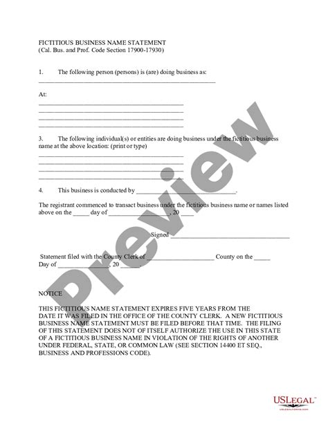 California Fictitious Business Name Statement Fictious Business Name